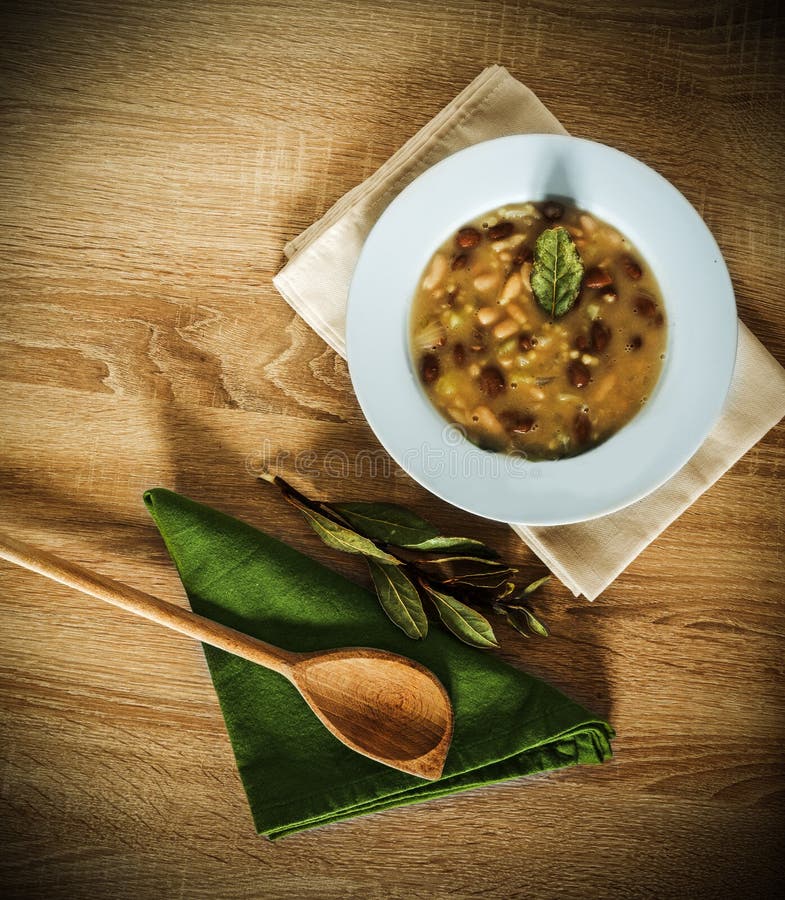 Rustic Soup on a Wooden Table Stock Image - Image of rich, tasty: 114421493