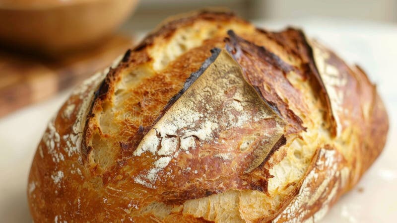 Rustic Sourdough Bread Close-Up with Golden Crust Stock Image - Image ...