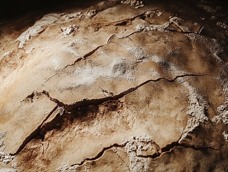 Rustic Sourdough Bread Crust Showcasing Deep Cracks and Flour Dusting ...