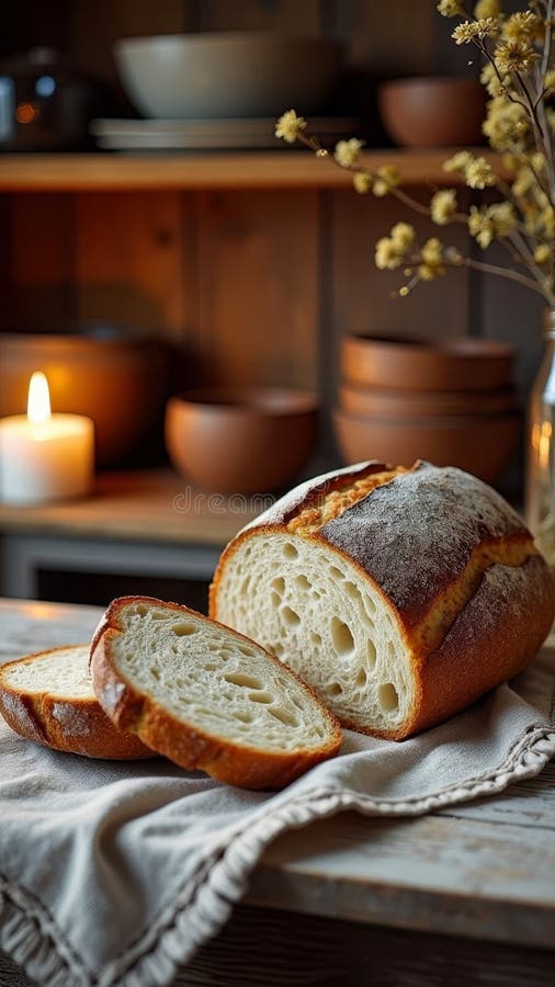 Rustic Sourdough Bread Slices with Red Wine Stock Image - Image of ...