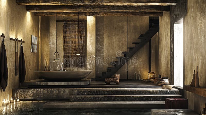 Rustic Spa Bathroom Design, Stairs, Natural Light, Desert Setting ...