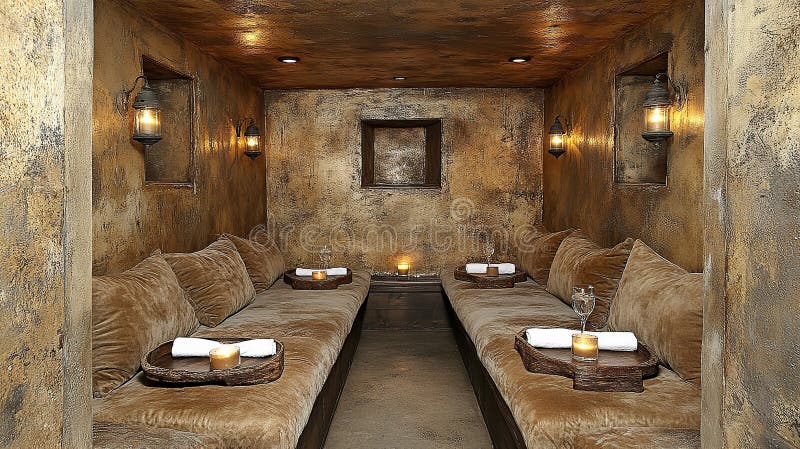 Rustic Spa Lounge with Plush Seating Stock Illustration - Illustration ...