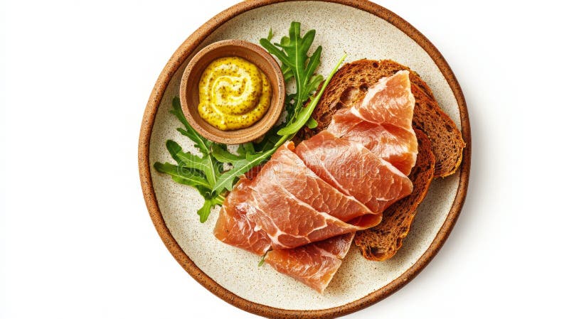 Rustic Speck Platter with Rye Bread and Mustard for Gourmet Dining ...