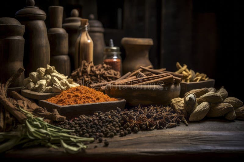 Rustic Spice Assortment Display Stock Illustration - Illustration of ...