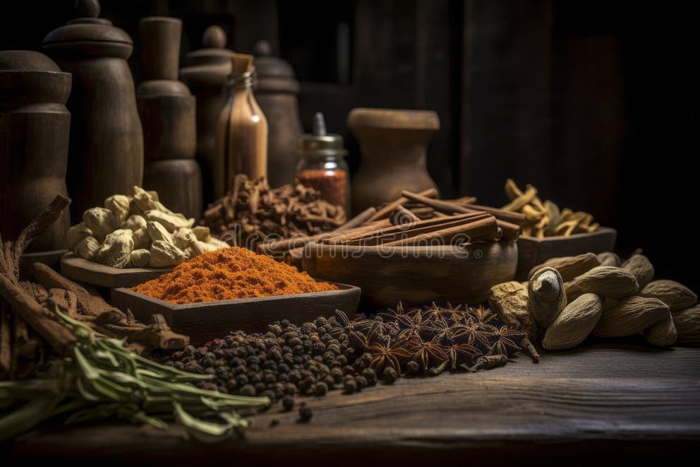 Rustic Spice Assortment Display Stock Illustration - Illustration of ...