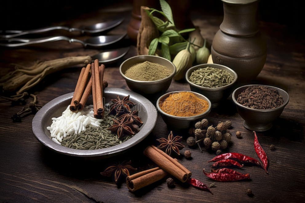 Rustic Spice Assortment Display Stock Illustration - Illustration of ...