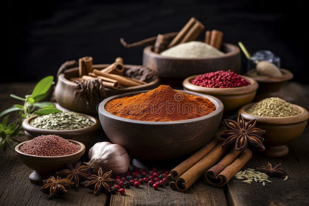 Rustic Spice Assortment Display Stock Illustration - Illustration of ...