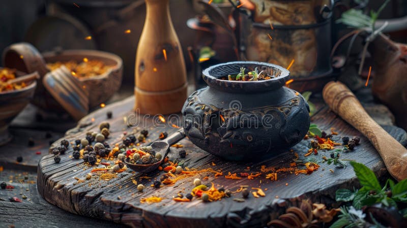 Rustic Spices and Herbs Display Stock Photo - Image of herbs ...