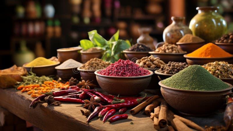 Rustic Spices and Herbs on Wooden Table Ai Generated Stock Image ...