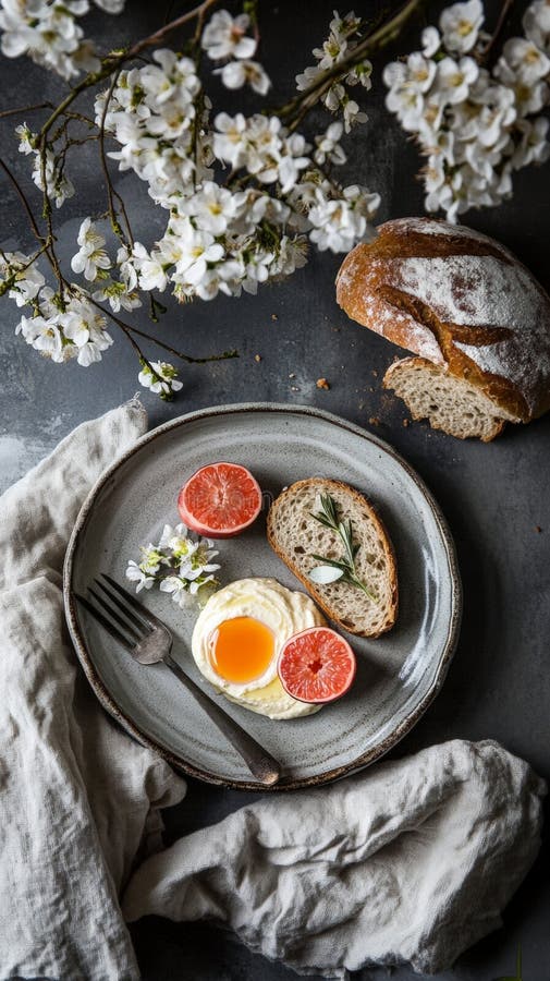 Rustic Spring Breakfast with Soft-boiled Egg and Grapefruit Stock ...
