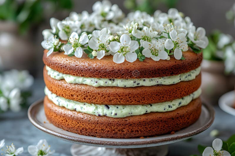 Rustic Spring Cake with Floral Decoration and Mint Cream Layers for ...