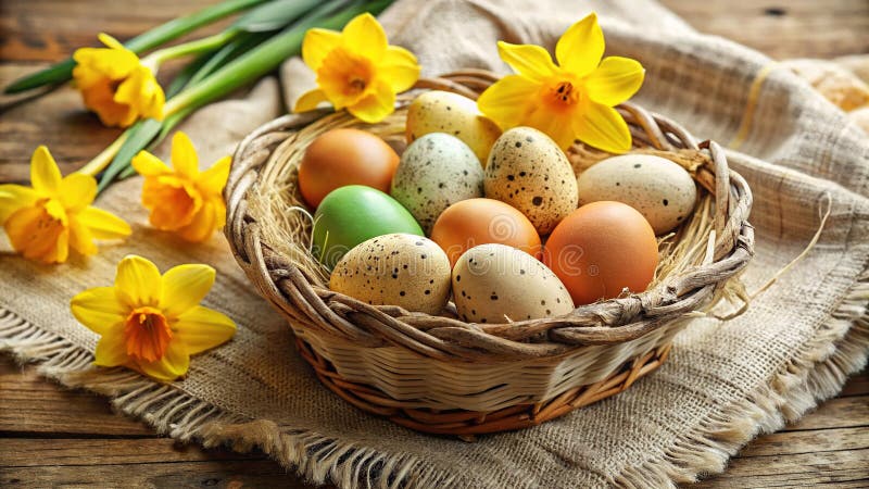 A Rustic Spring Celebration Speckled Eggs and Daffodils in a Vintage ...