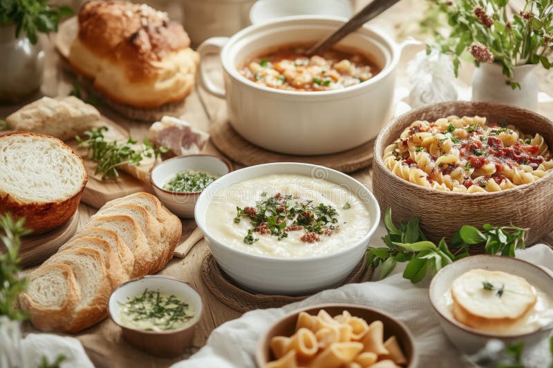 Rustic Spring Feast: a Bountiful Table of Homemade Delights Stock ...