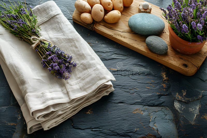 Rustic Spring Table Display with Lavender, Pebbles, and Decor Eggs for ...