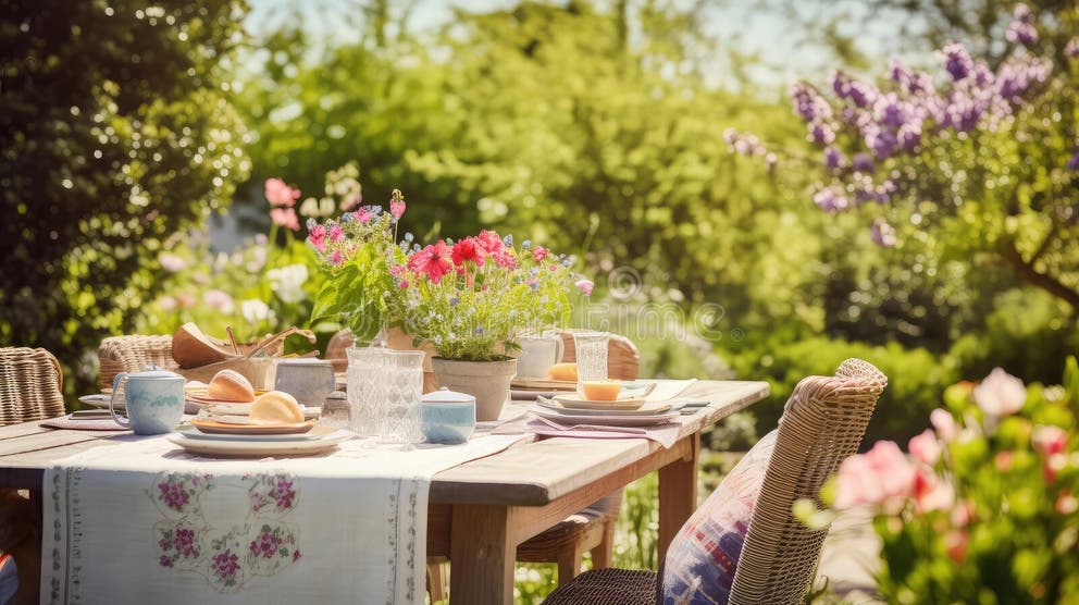 Rustic spring table stock illustration. Illustration of glassware ...