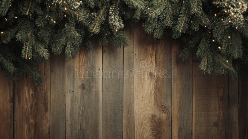 Rustic Spruce Branches on a Wooden Holiday Backdrop Stock Illustration ...