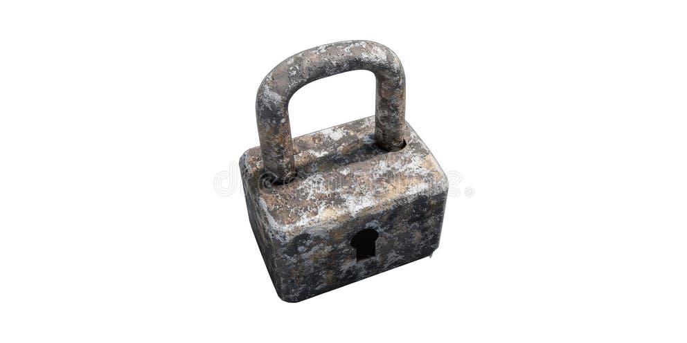 Rustic Square Padlock with Weathered Metal Texture Isolated on ...
