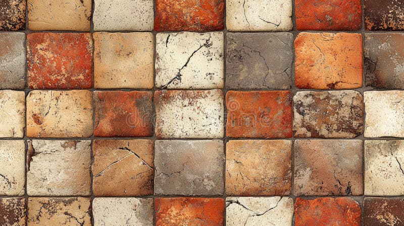 Rustic Square Pattern of Weathered Terracotta and Earthy Tiles with ...