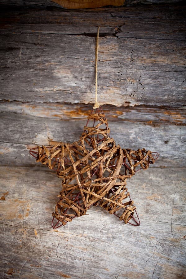 Rustic Star and Pine Branch on Wood Background, Perfect for Christmas ...