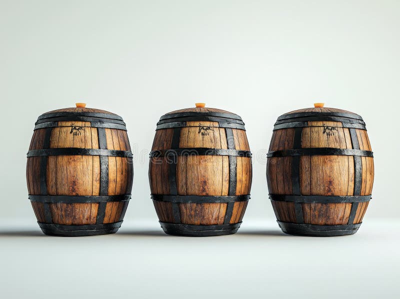 Rustic Still Life with Aged Alcohol and Wooden Wine Barrels Stock Photo ...