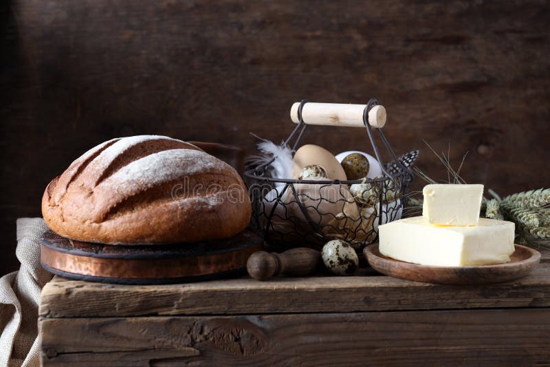 Rustic Still Life with Bread Stock Photo - Image of diet, traditional ...