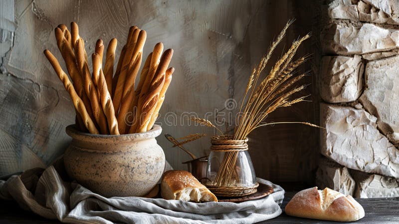 Rustic Still Life with Bread Sticks . Generative Ai Stock Illustration ...