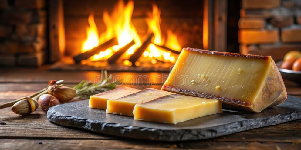 Rustic Still Life Featuring Aged Cheese by a Fireplace. Generative AI ...