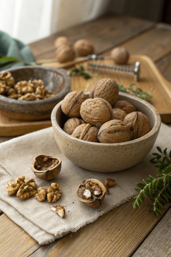 Still-life with Walnuts on the Wooden Table Stock Illustration ...