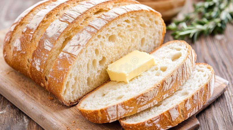 Rustic Still Life Golden Crusty Bread Sunlit Setting Stock Photos ...