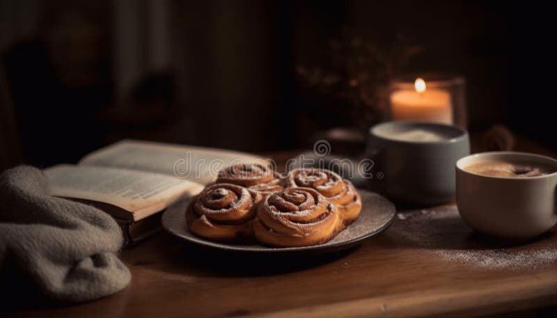 A Rustic Still Life of Homemade Sweet Buns and Coffee Generated by AI ...