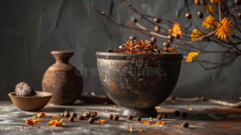 Rustic Still Life with Pottery and Autumn Decor Stock Image - Image of ...