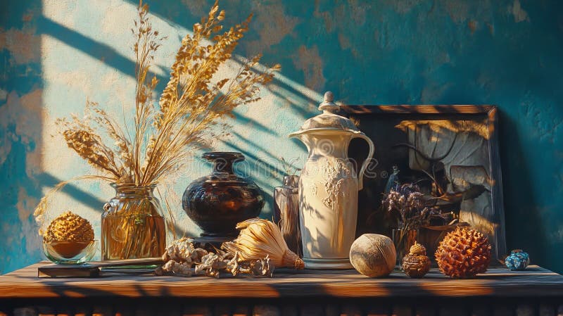 Rustic Still Life Scene with Earthy Tones and Textural DÃ©cor Elements ...