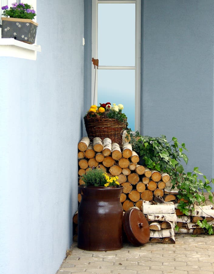 Rustic Still Life with Wood, Cans and Flowers Stock Photo - Image of ...
