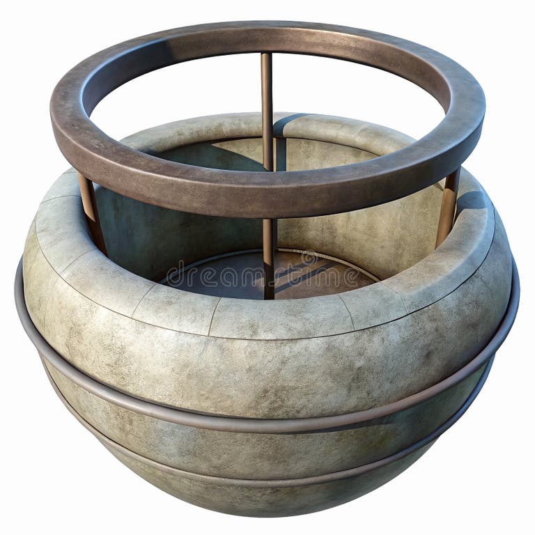 Rustic Stone Circular Well with Metallic Rings and Vertical Posts on ...