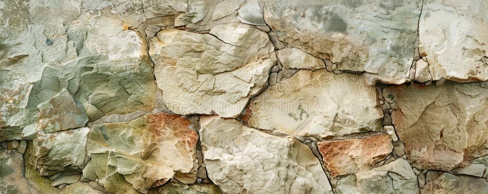 Rustic Stone Cladding, with a Diverse Array of Shapes and a Palette of Earthy Tones Creating a ...