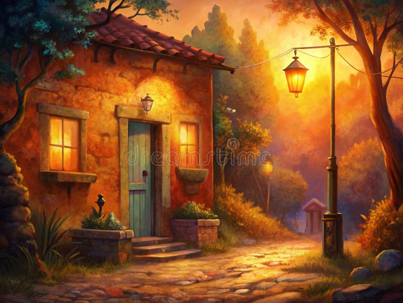 Stone Cottage Hideaway Ambiance Stock Illustration - Illustration of ...