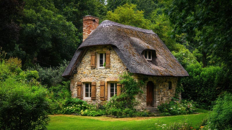 Rustic Stone Cottage with a Thatched Roof Set in the Countryside ...