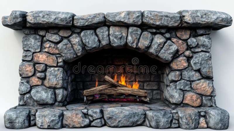Rustic Stone Fireplace with Burning Wood Generative AI Stock ...
