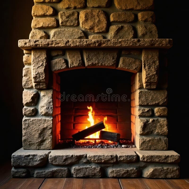 Rustic Stone Fireplace, Crackling Fire Flames , High Resolution, Winter ...
