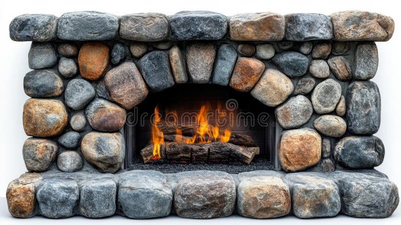 Rustic Stone Fireplace with Warm Flames Generative AI Stock ...