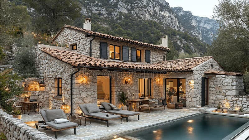 Rustic Stone House with Pool and Patio, Nestled in a Mountain Valley ...