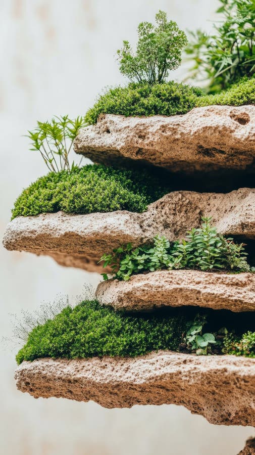 Rustic Stone Levels Adorned with Vibrant Greenery Create a Stunning ...