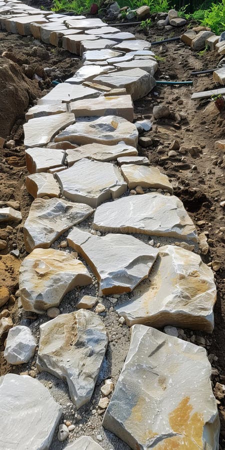 Rustic Stone Pathway Under Construction in a Garden Setting with ...