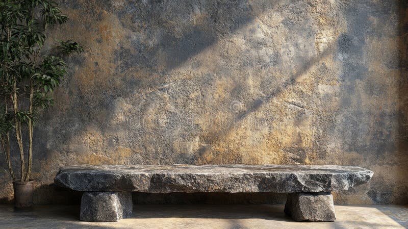 Rustic Stone Platform and Grungy Wall with Sunlight for Interior Design ...