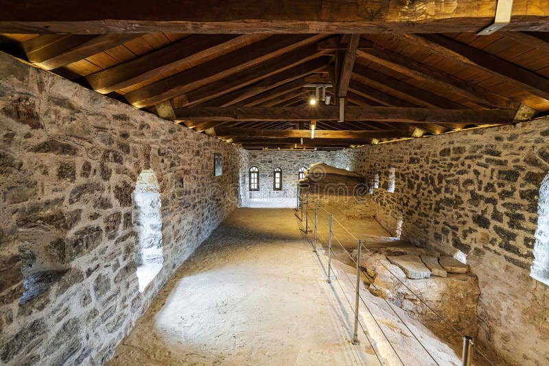 Rustic Stone Room with Wooden Ceiling in Andromonastiro Editorial Image ...