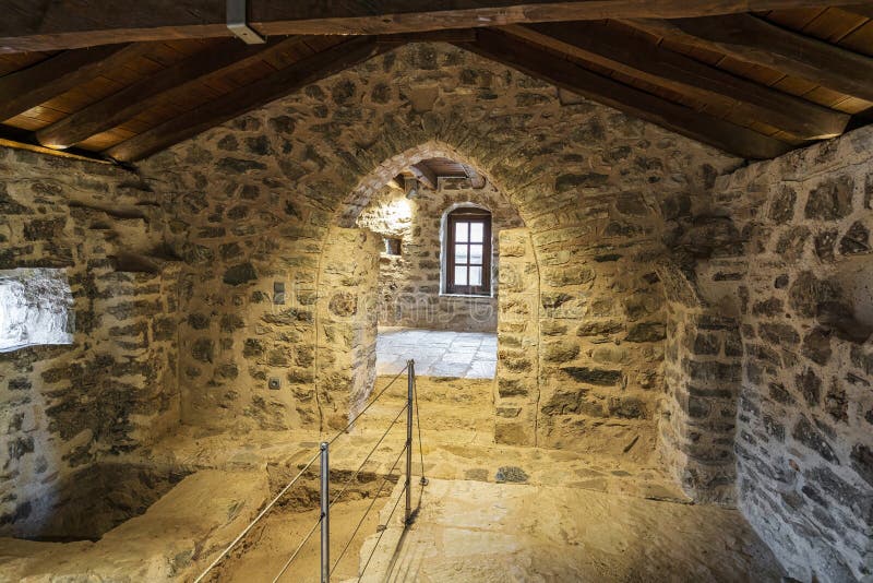 Rustic Stone Room with Wooden Ceiling in Andromonastiro Editorial Photo ...