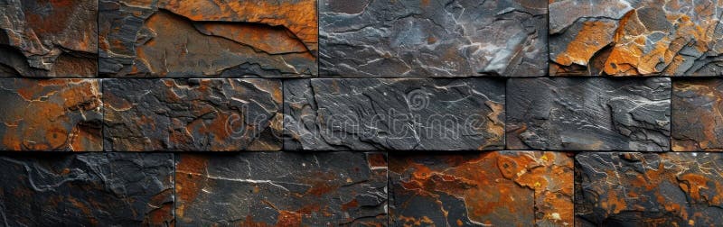 Rustic Stone Slate Tiles Texture Background Banner Panorama in Black ...