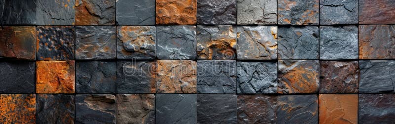 Rustic Stone Slate Tiles Texture Background Banner Panorama in Black ...