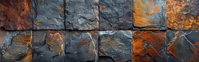 Rustic Stone Slate Tiles Texture Background Banner Panorama in Black ...