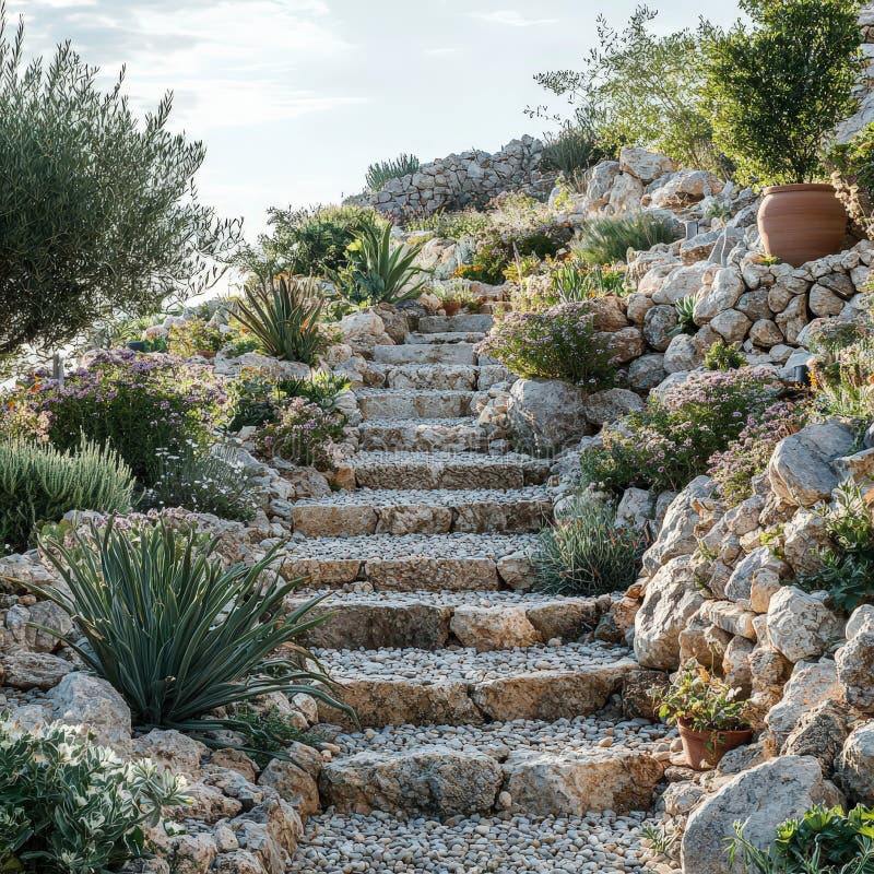 Stone Steps Leading Lush Mediterranean Garden Stock Photos - Free ...